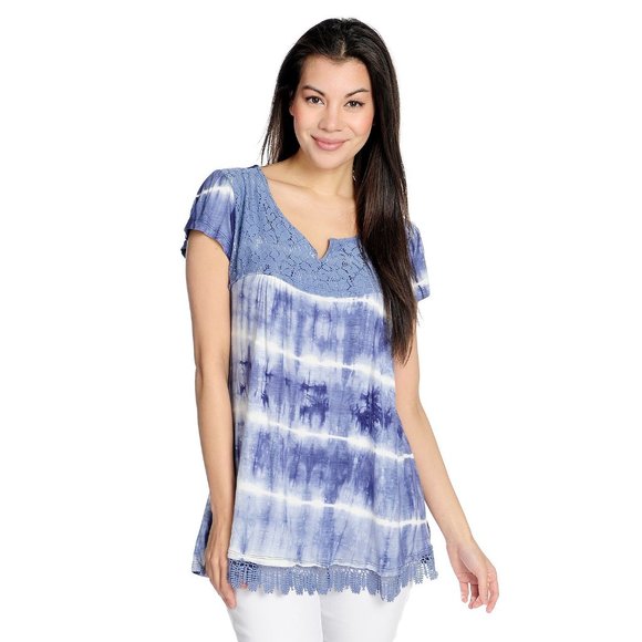 ONE WORLD | Tops | Nwot One World Knit Tiedye Short Sleeve Lace ...